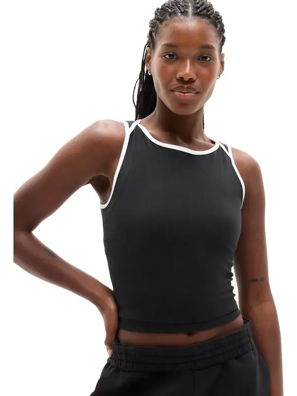 Athleta Transcend Open Back Muscle Tank - Black/bright White