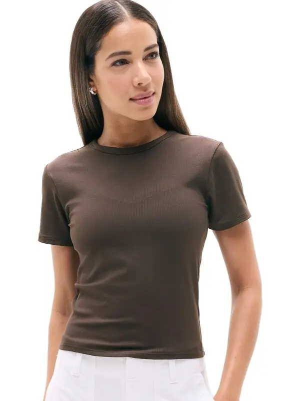Athleta Signature Rib Crop Tee - Truffle Brown