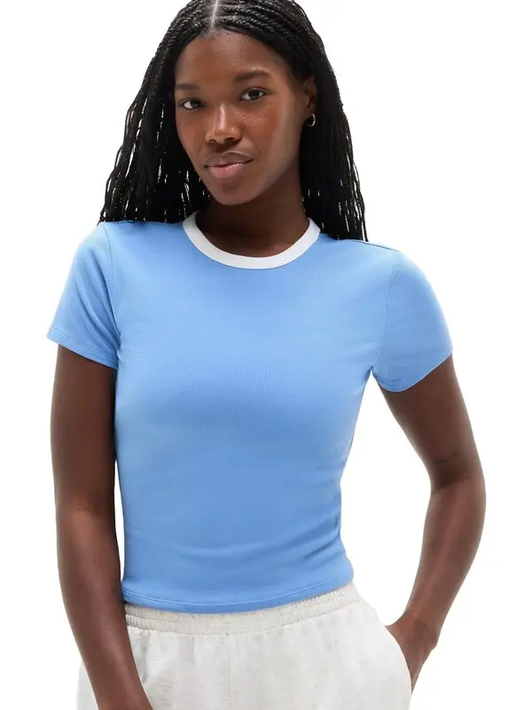 Athleta Signature Rib Crop Tee - Waterfall/white