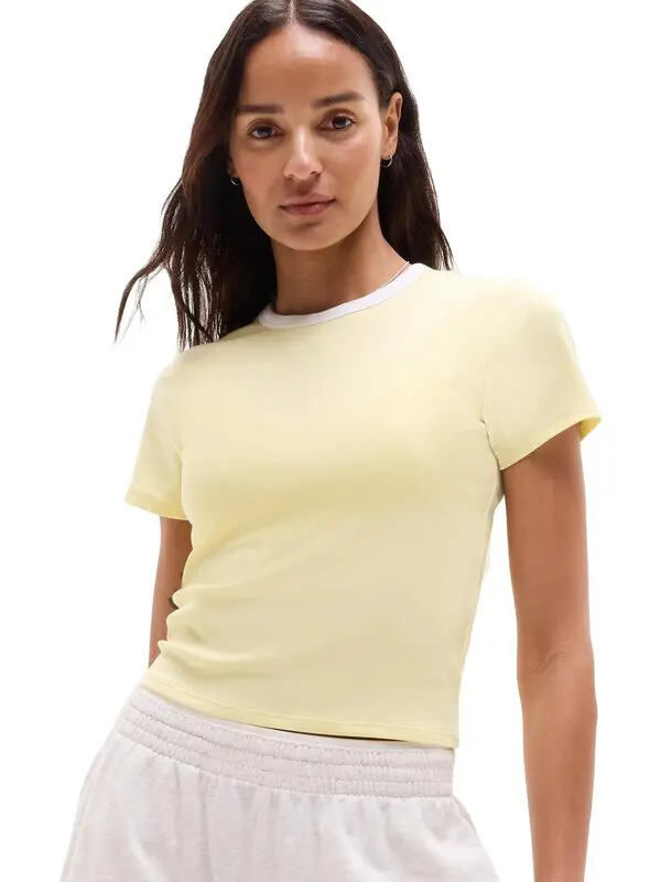Athleta Signature Rib Crop Tee - Solstice/white