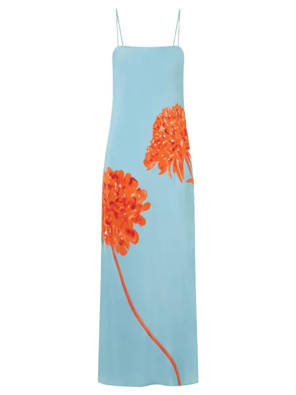 SIR. Amelie Floral-print Silk-crepe Maxi Dress - Blue