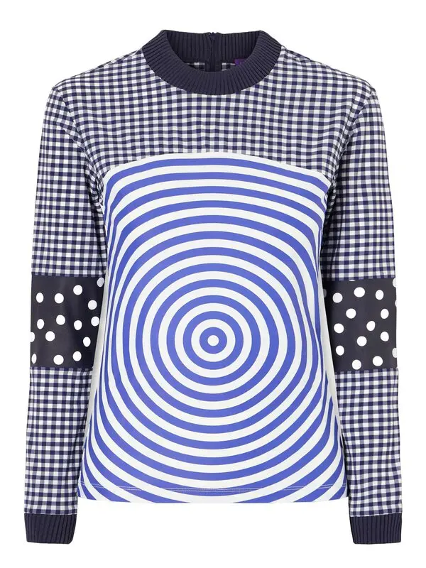 JEAN PAUL GAULTIER Ribbed-knit Trimmed Printed Top - Navy