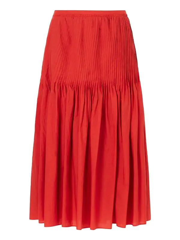 Auralee Pleated Cotton-poplin Midi Skirt - Red