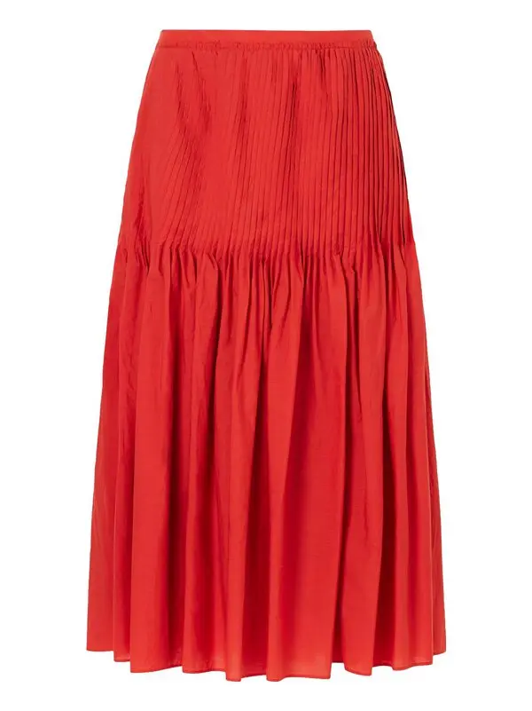 Auralee Pleated Cotton-poplin Midi Skirt - Red