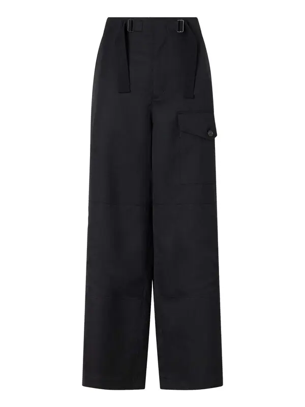 Auralee Herringbone Wool Wide-leg Cargo Pants - Black