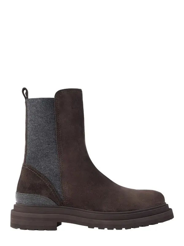 Brunello Cucinelli Bead-embellished Suede Chelsea Boots - Brown