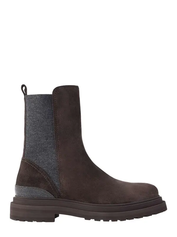 Brunello Cucinelli Bead-embellished Suede Chelsea Boots - Dark Brown