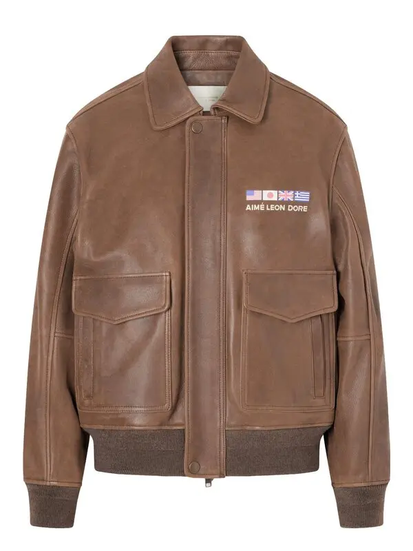 Aimé Leon Dore World's Borough Printed Leather Jacket - Brown