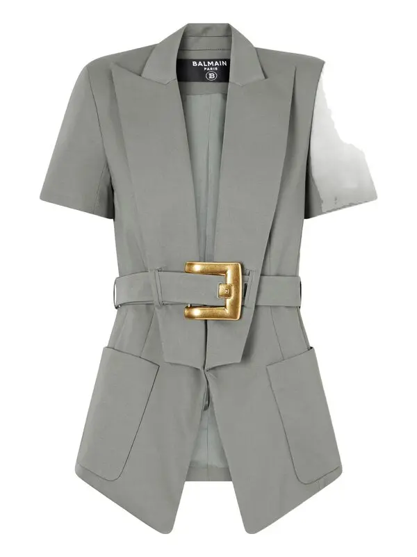 Balmain Belted Cotton-gabardine Jacket - Green
