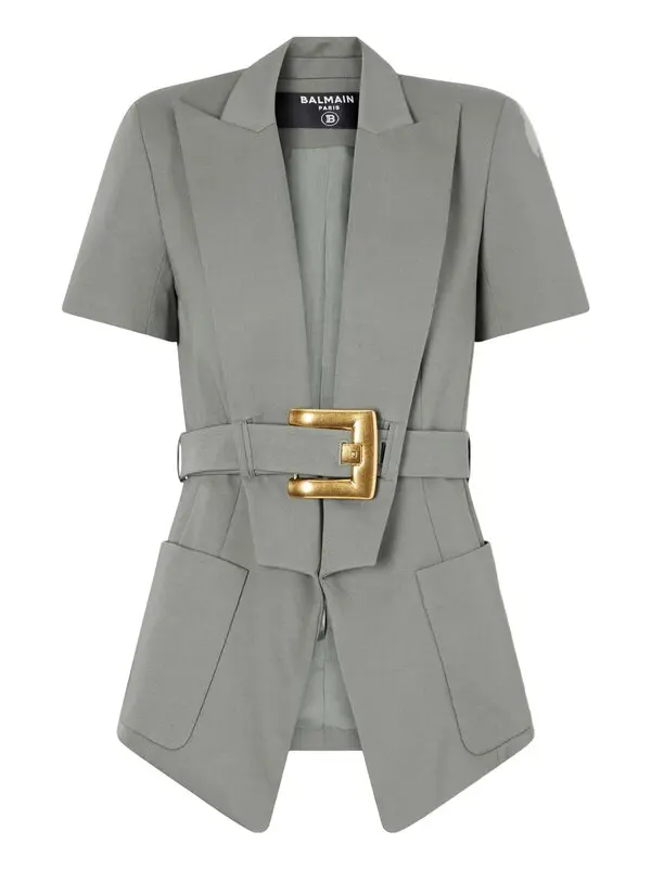 Balmain Belted Cotton-gabardine Jacket - Sage Green