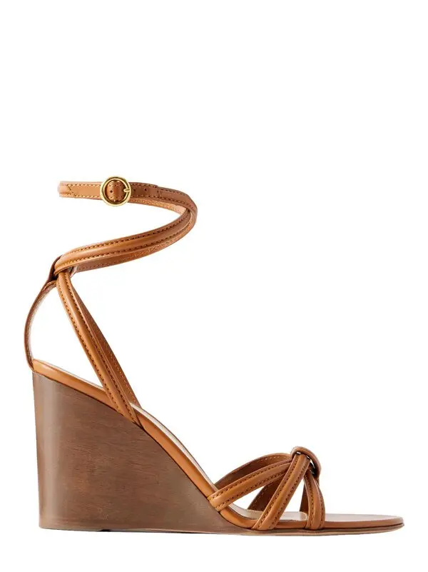 GIANVITO ROSSI 85 Leather Wooden Wedge Sandals - Brown