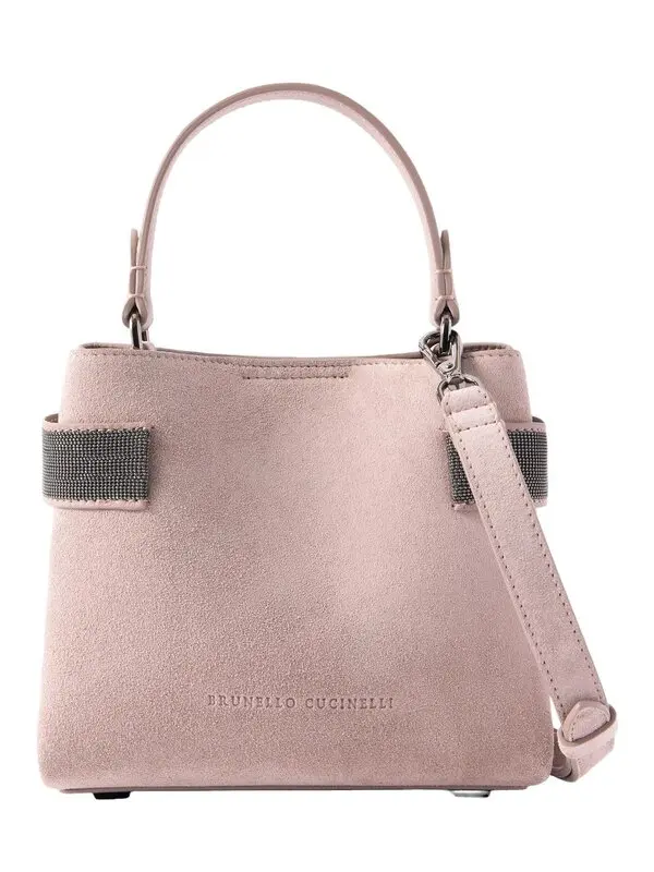 Brunello Cucinelli Bead-detailed Suede Shoulder Bag - Pink