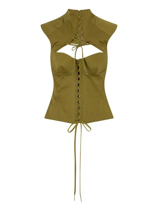 Alexander McQueen Cut-out Cotton-twill Top - Green