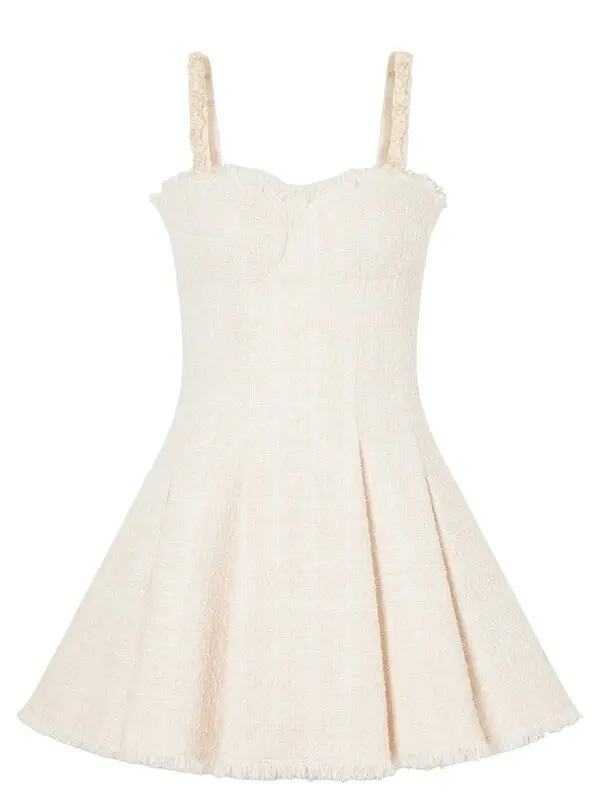 Balmain Embellished Pleated Tweed Mini Dress - Neutrals