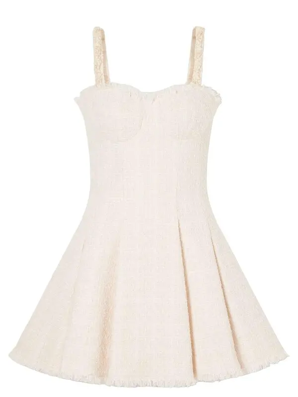 Balmain Embellished Pleated Tweed Mini Dress - Off-white