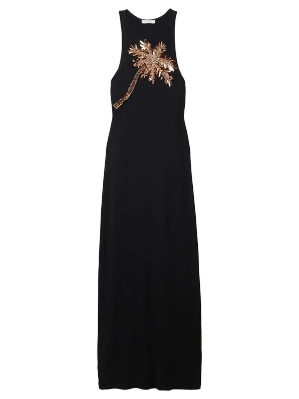 Rabanne Embellished Stretch-cotton Jersey Midi Dress - Black