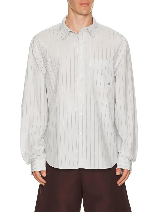 VOWELS Long Sleeve Striped Button Down Shirt - Grey