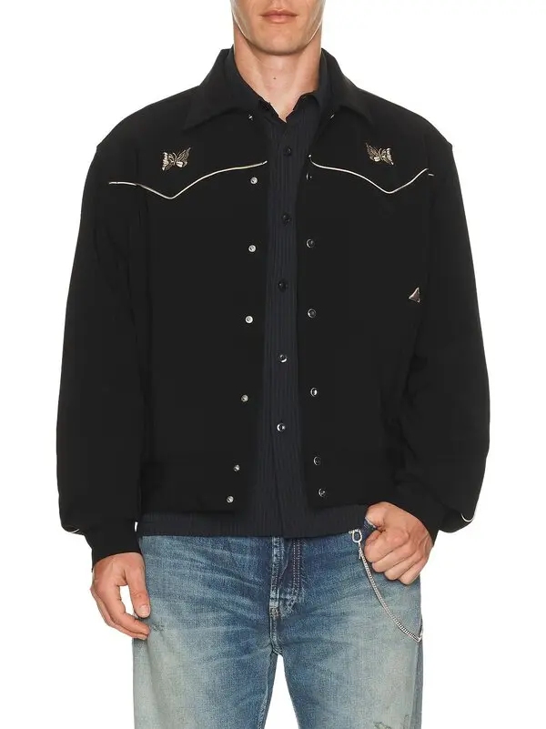 Needles Stadium Jacket Poly Sateen In Blue - Black