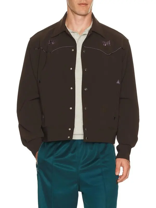 Needles Stadium Jacket Poly Sateen In Blue - Brown