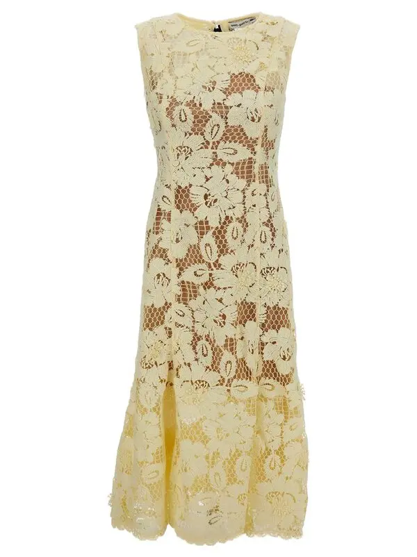 SELF-PORTRAIT Crochet Lace Midi Dress - Yellow
