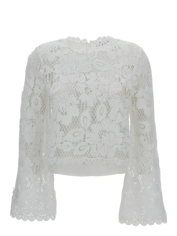 SELF-PORTRAIT Crochet Lace Long Sleeve Top - White