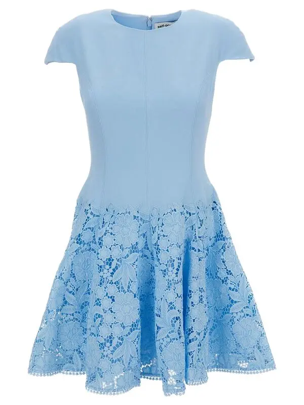 SELF-PORTRAIT Mini Lace Skater Dress - Sky Blue