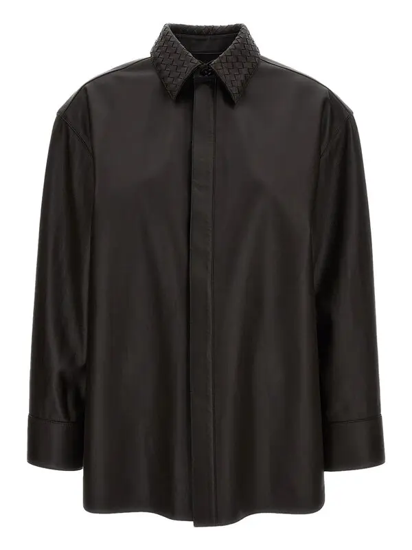 Bottega Veneta Camicia In Pelle Semi Lucida - Marrone
