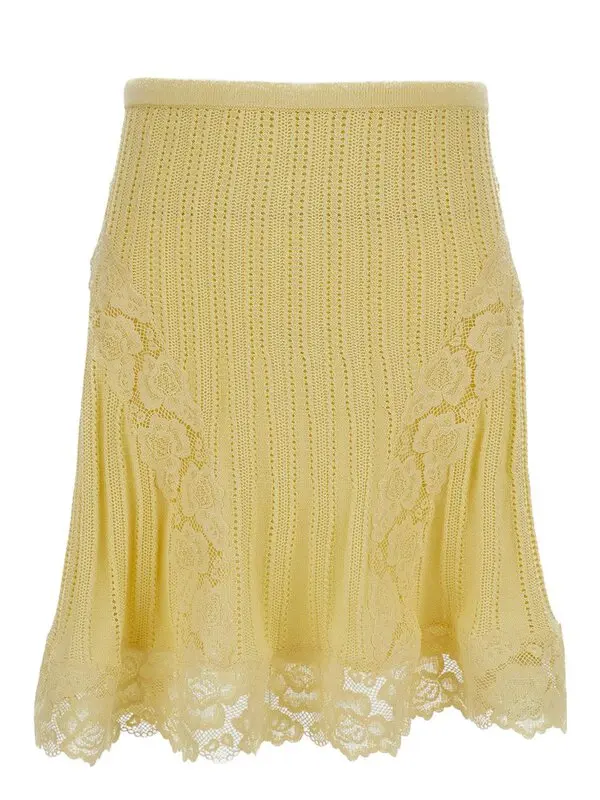 SELF-PORTRAIT Pointelle Knit Mini Skirt - Giallo