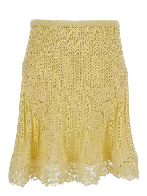 SELF-PORTRAIT Pointelle Knit Mini Skirt - Yellow