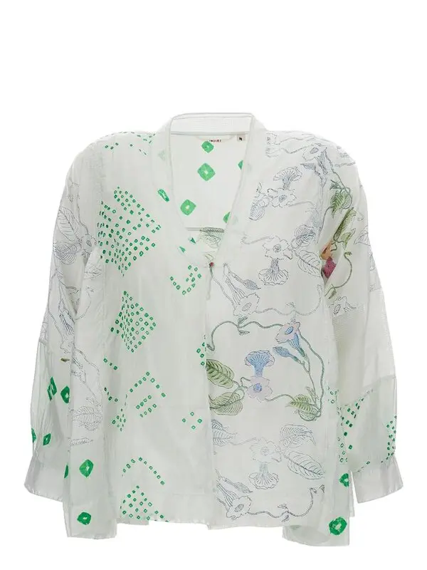 INJIRI V-neck Silk Shirt - Multicolor