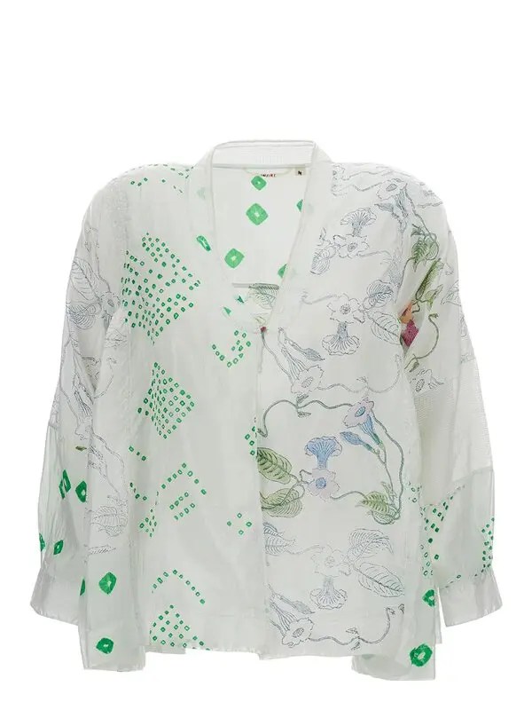 INJIRI V-neck Silk Shirt - Multicolor