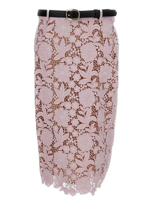 SELF-PORTRAIT Lace Midi Skirt - Rose
