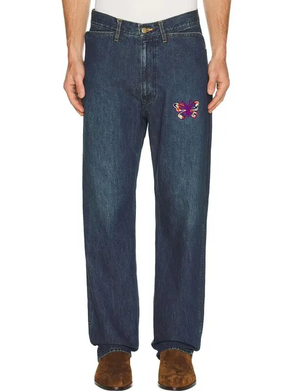 Needles Straight Denim Jeans With Butterfly Embroidery - Indigo