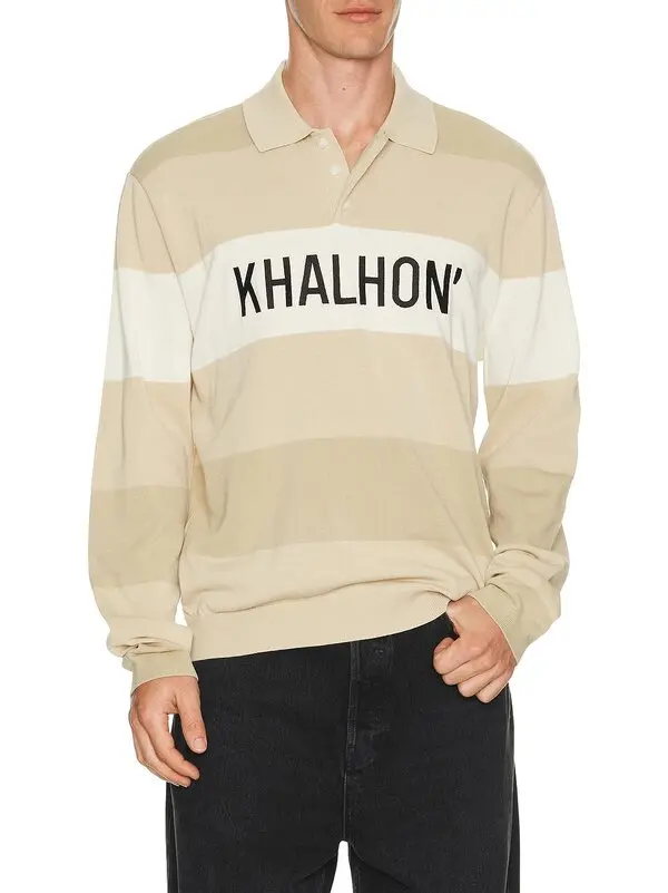 KHALHON Coastal Stripe Knit Polo Jacket - Light Beige