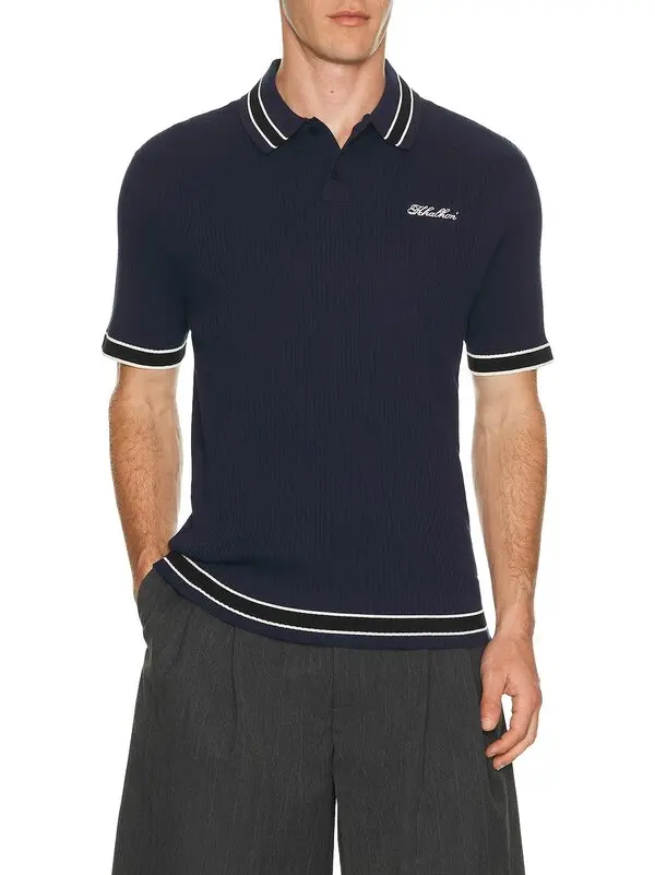 KHALHON Varsity Tipped Rib Polo In Blue - Navy