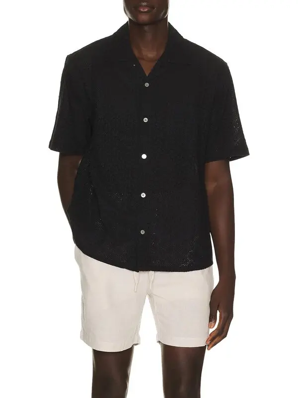 CORRIDOR Floral Eyelet Short Sleeve Shirt - Black