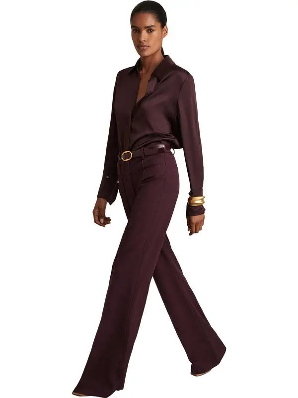 REISS High-rise Flared Trousers - Burgundy