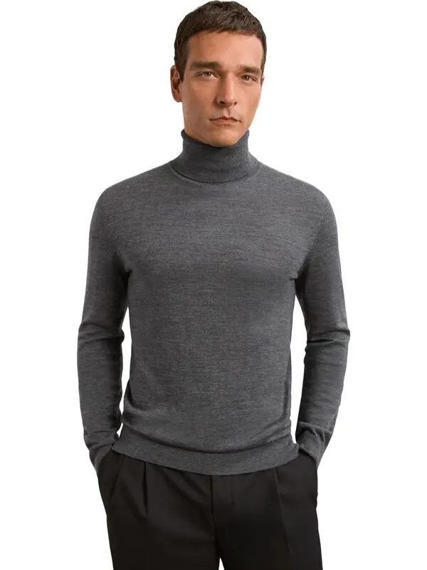 REISS Caine Merino Wool Roll-neck Jumper - Mid Grey Melange