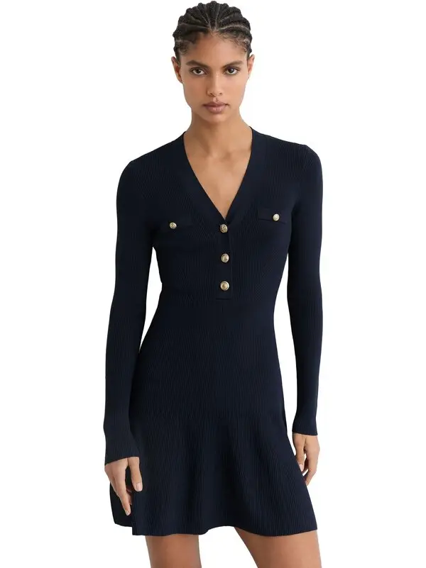 REISS Lavelle Knitted Mini Dress - Navy
