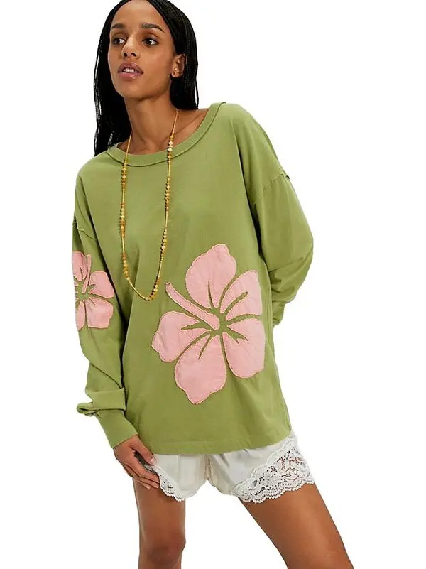 RAGABOND Hibiscus Moon Long Sleeve Tee - Green Combo