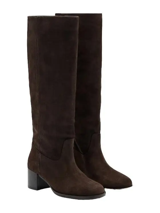 Mango Square Toe Stacked Heel Boots - Chocolate