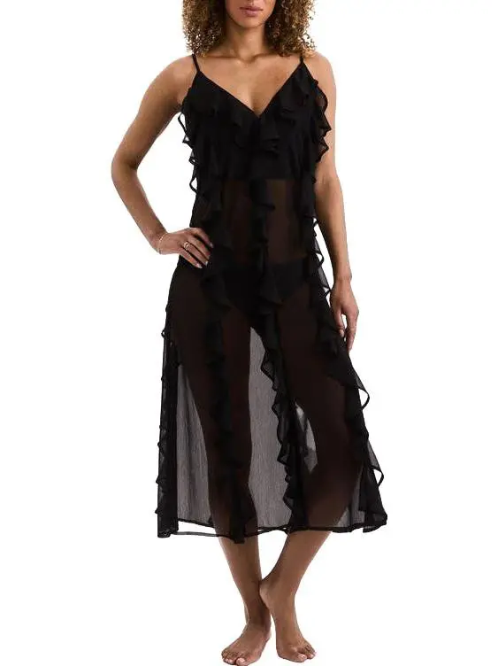 MIMI FLAMINGO Ruffle Sheer Midi Dress - Black