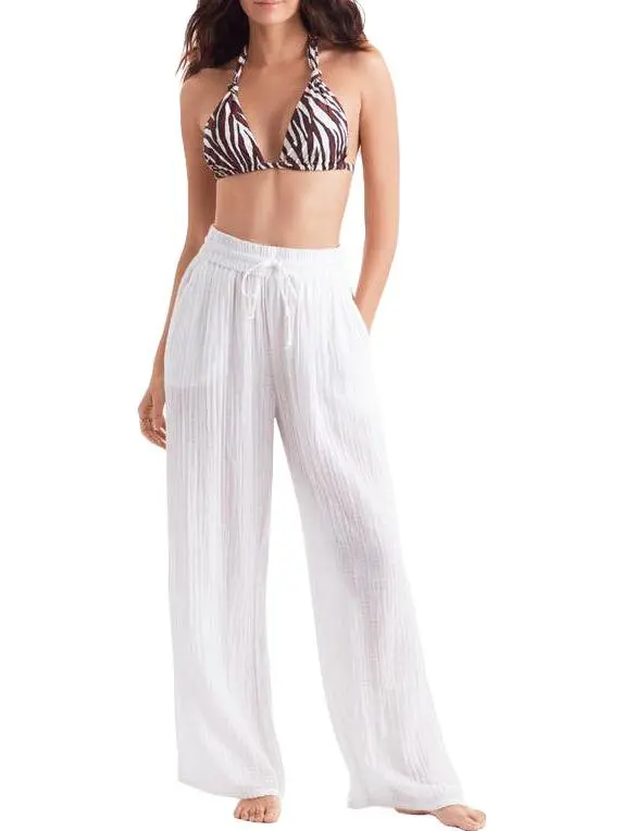 MIMI FLAMINGO Vista Double Gauze Wide Leg Cover-up Pants - White