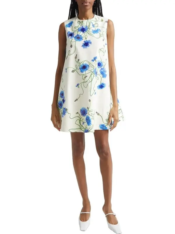 Stella McCartney Embroidered Cotton Trapeze Mini Dress - Cornflower