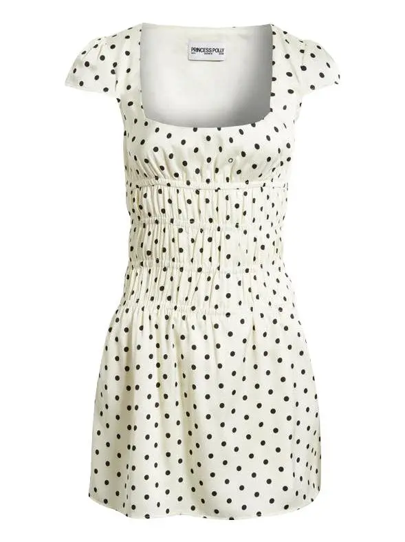 Princess Polly Evanelie Shirred Mini Dress - White Polka