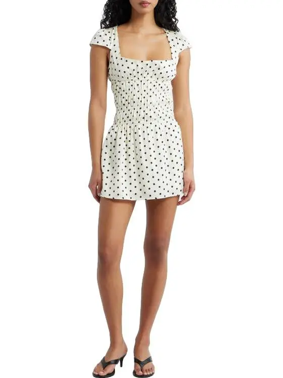 Princess Polly Evanelie Shirred Mini Dress - White Polka