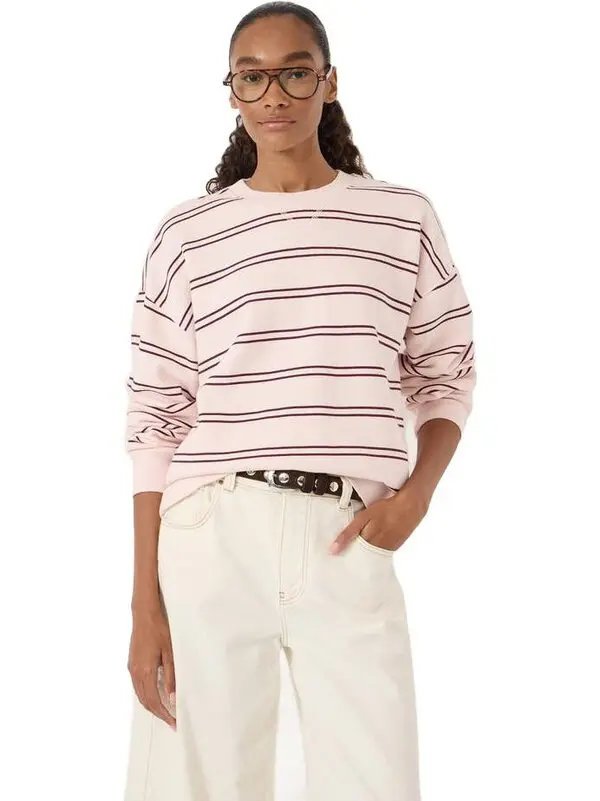 HUSH Luca Stripe Heavyweight Sweatshirt - Pale Pink/burgundy Stripe