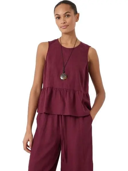HUSH Nomie Linen Blend Peplum Top - Maroon Red