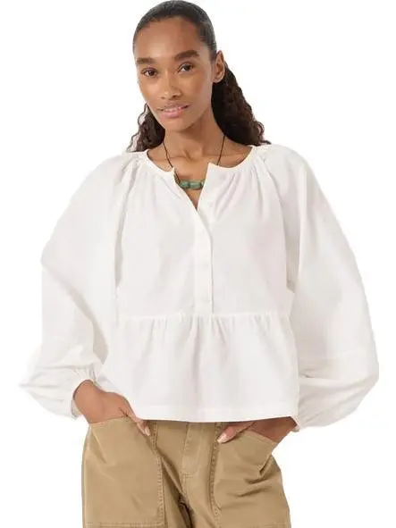 HUSH Beck Cotton Peplum Blouse - White