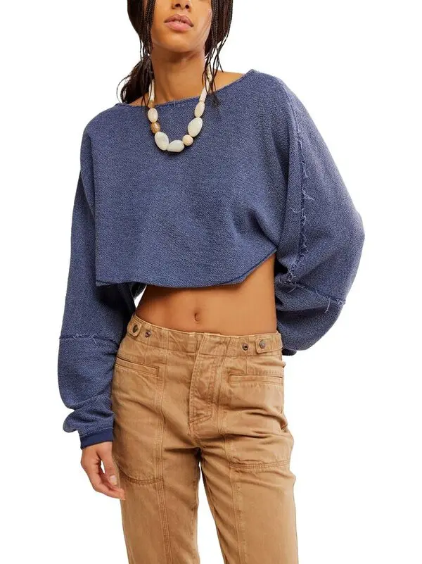 Free People To The East Crop Sweatshirt - Navy Academy